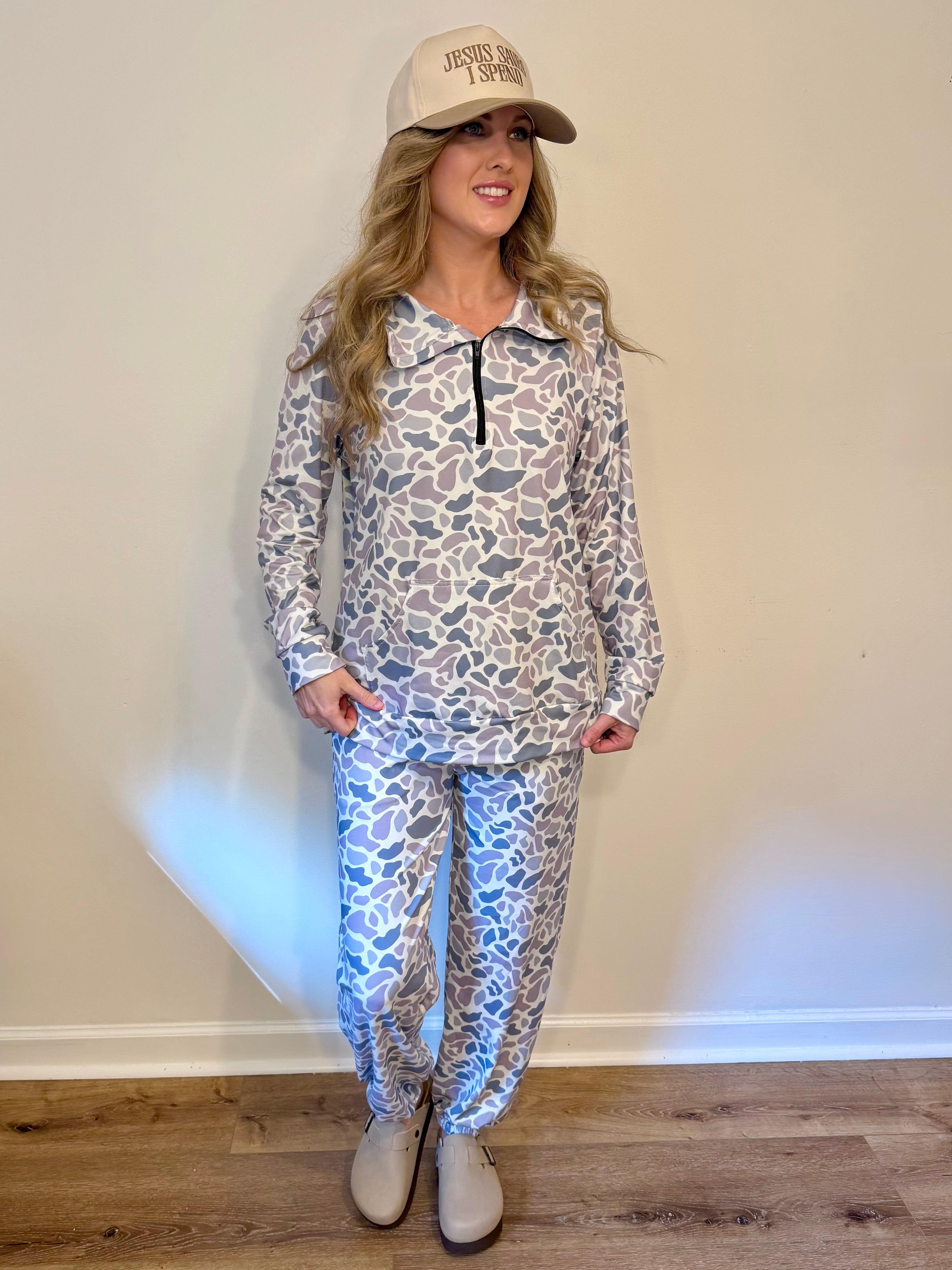 Camo Printed Half Zip Pullover – Looking Good Boutique
